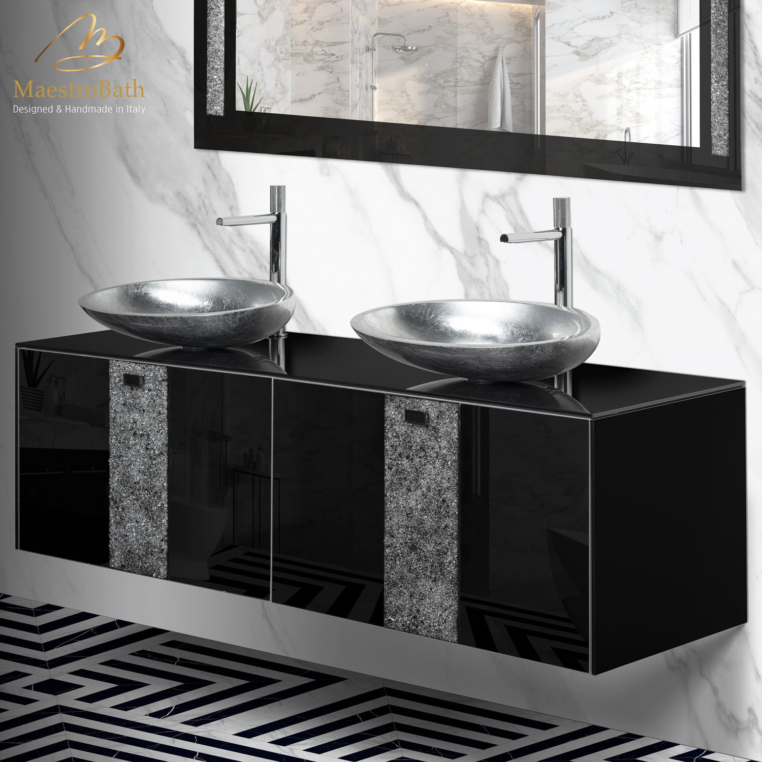 Luxury Crystal Glass Wallmount Bathroom Double Vanity